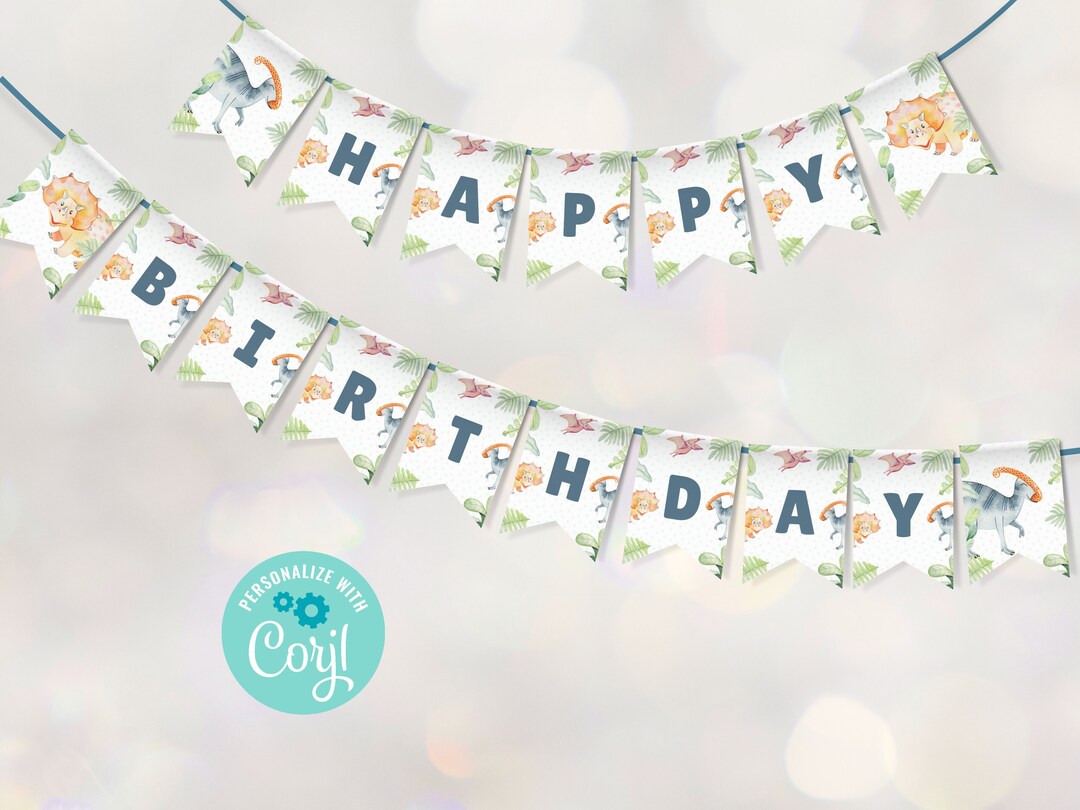 Dinosaur Birthday Banner, Dinosaur Party Bunting, Dinosaur Jungle ...