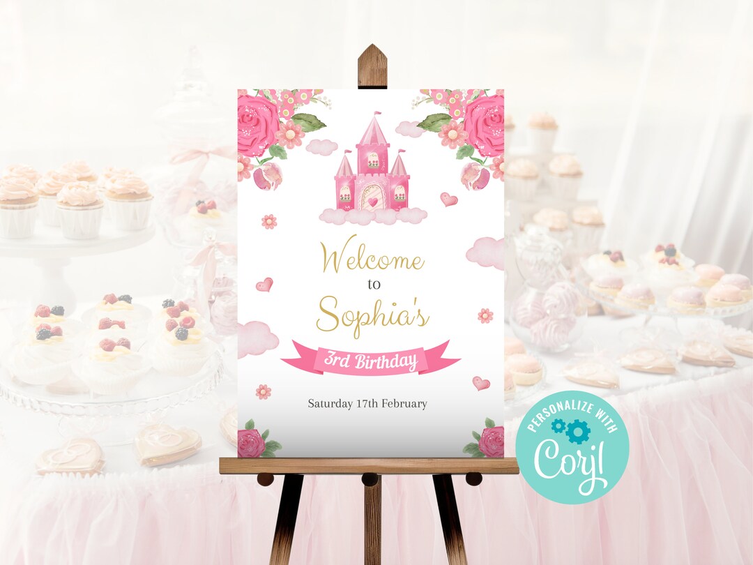 Princess Birthday Welcome Sign, Princess Party Decoration, Editable ...