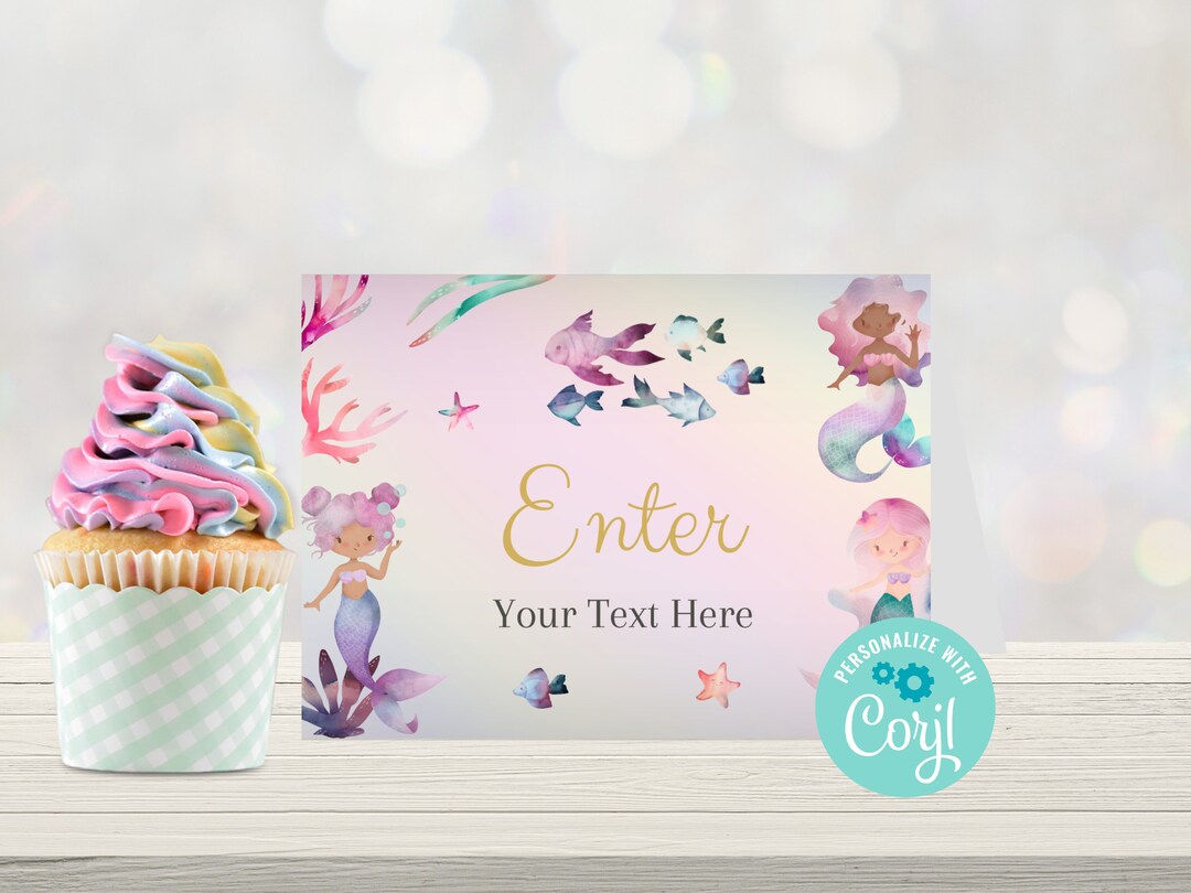 Mermaid Food Labels, Editable Mermaid Birthday Party Buffet Table Cards ...