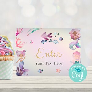 Mermaid Food Labels, Editable Mermaid Birthday Party Buffet Table Cards ...