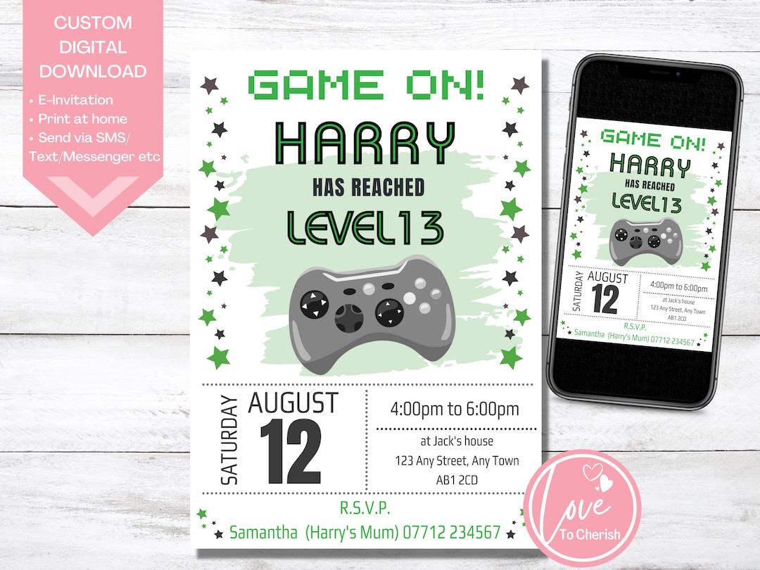 Video Game Birthday Invitation, Personalised Gaming Party Printable ...