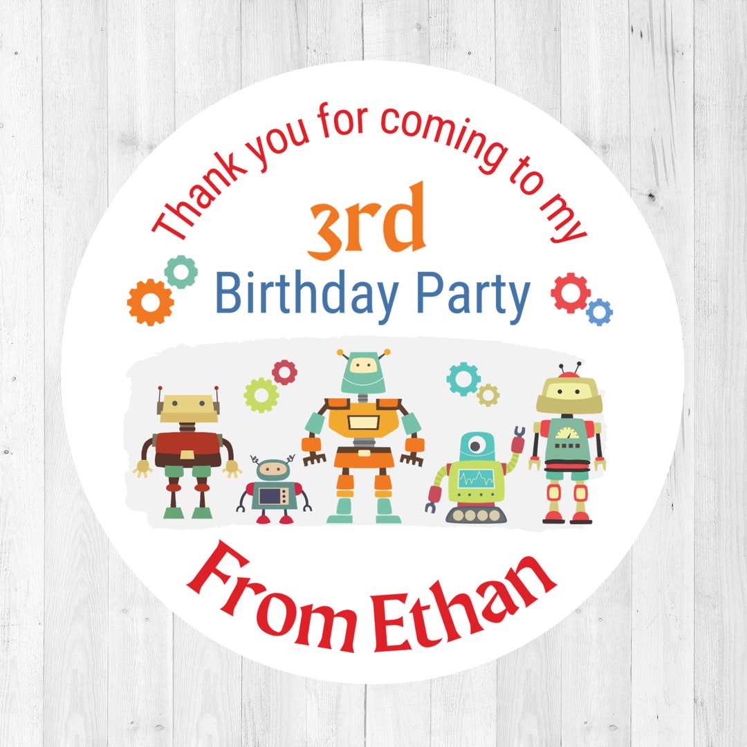 Robots Party Personalised Birthday Stickers - Thank You Labels for ...