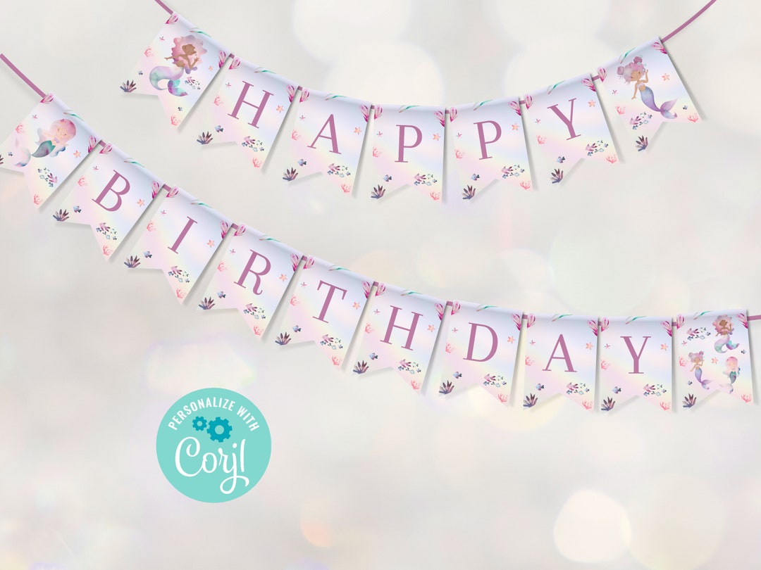 Mermaid Birthday Banner, Editable Mermaid Party Bunting, Under the Sea ...