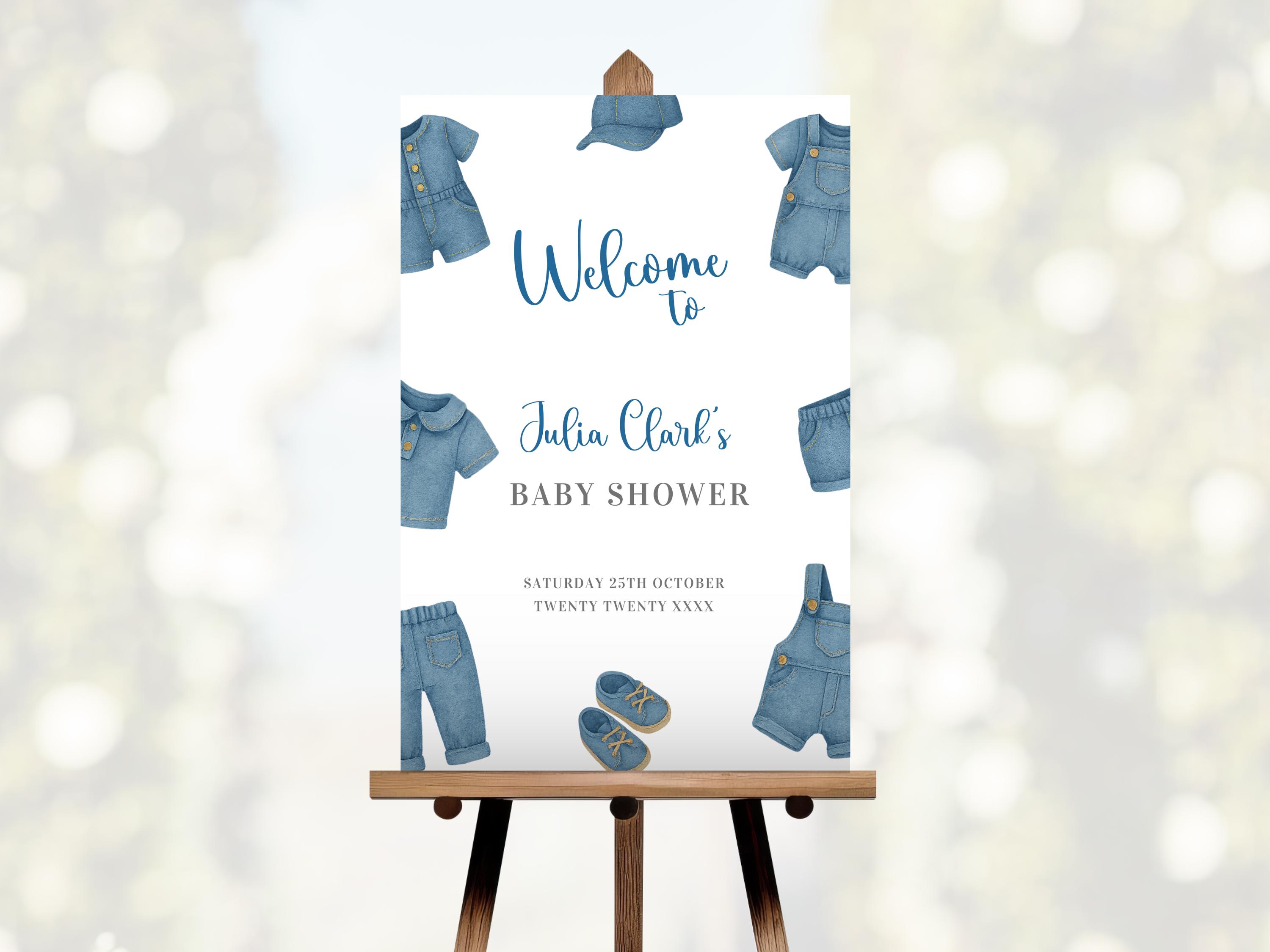 Blue Jean Baby Shower Welcome Sign, Editable Blue Denim Clothes Welcome ...