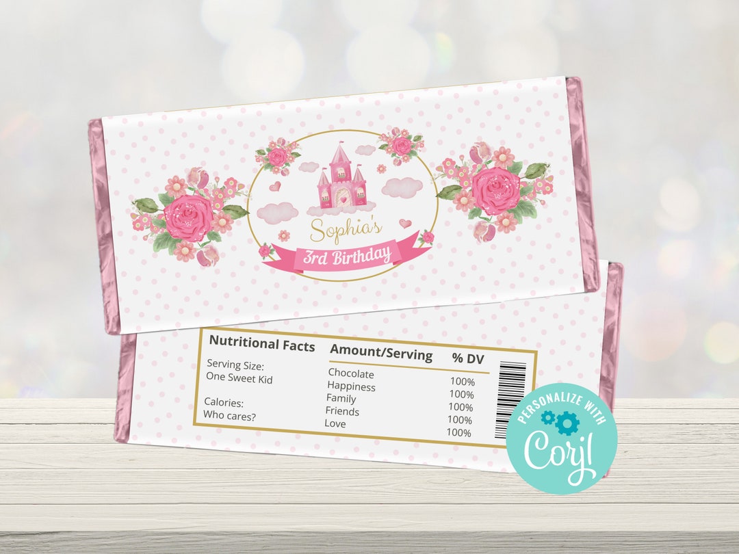 Princess Candy Bar Wrapper, Princess Birthday Party Chocolate Bar Label ...