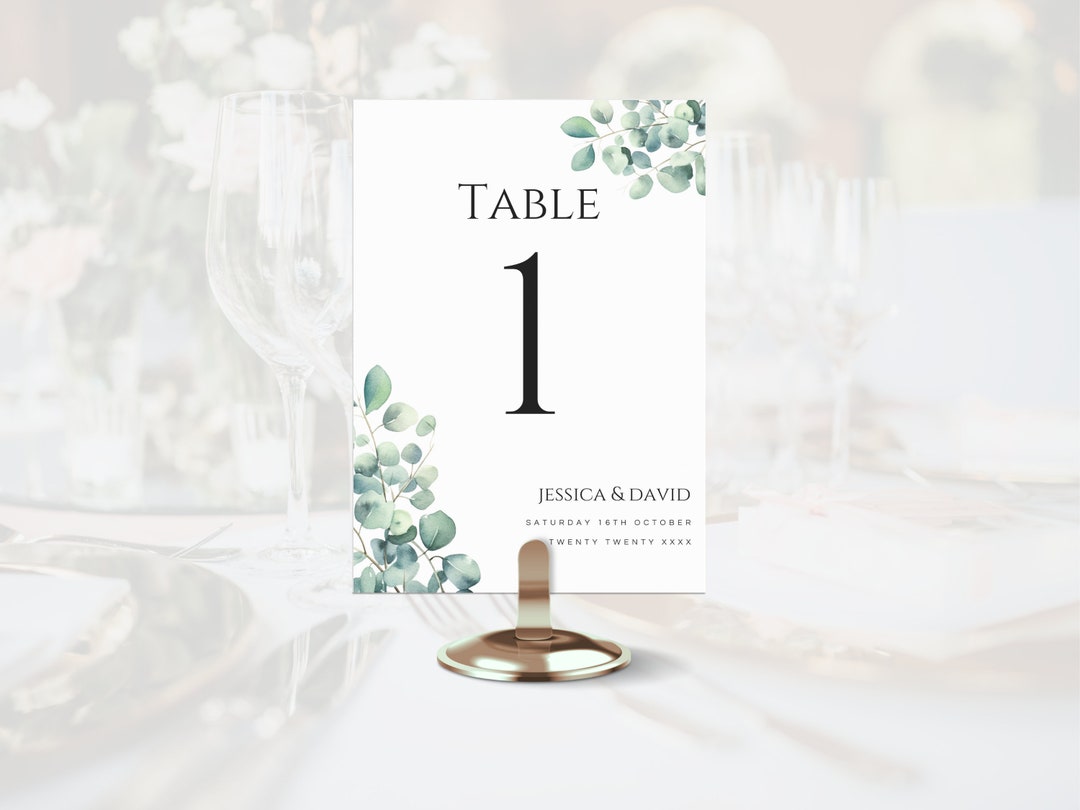 Eucalyptus Wedding Table Number Template, Printable Greenery Wedding ...