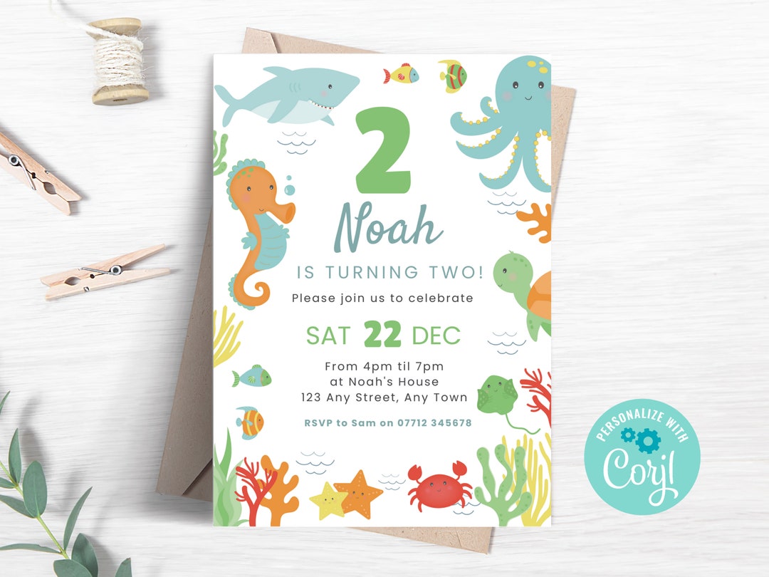 Under the Sea Birthday Invitation, Editable Ocean Animals Party Invite ...