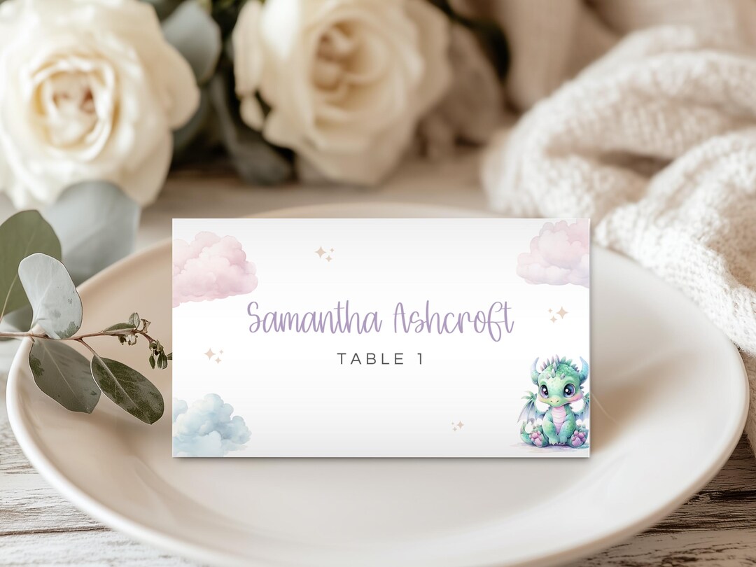 Editable A Little Dragon Place Cards, Baby Shower Tent Table Cards ...