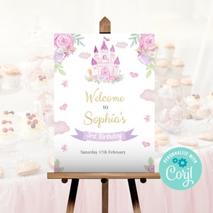 Princess Birthday Welcome Sign, Princess Party Decoration, Editable ...