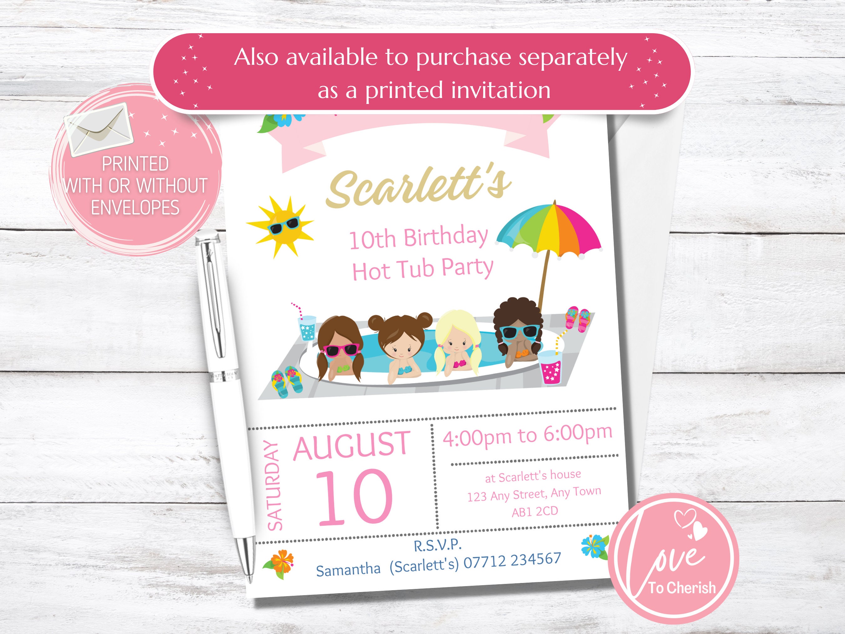 Hot Tub Girls Birthday Party Invitation, Girls Pool Party Evite ...