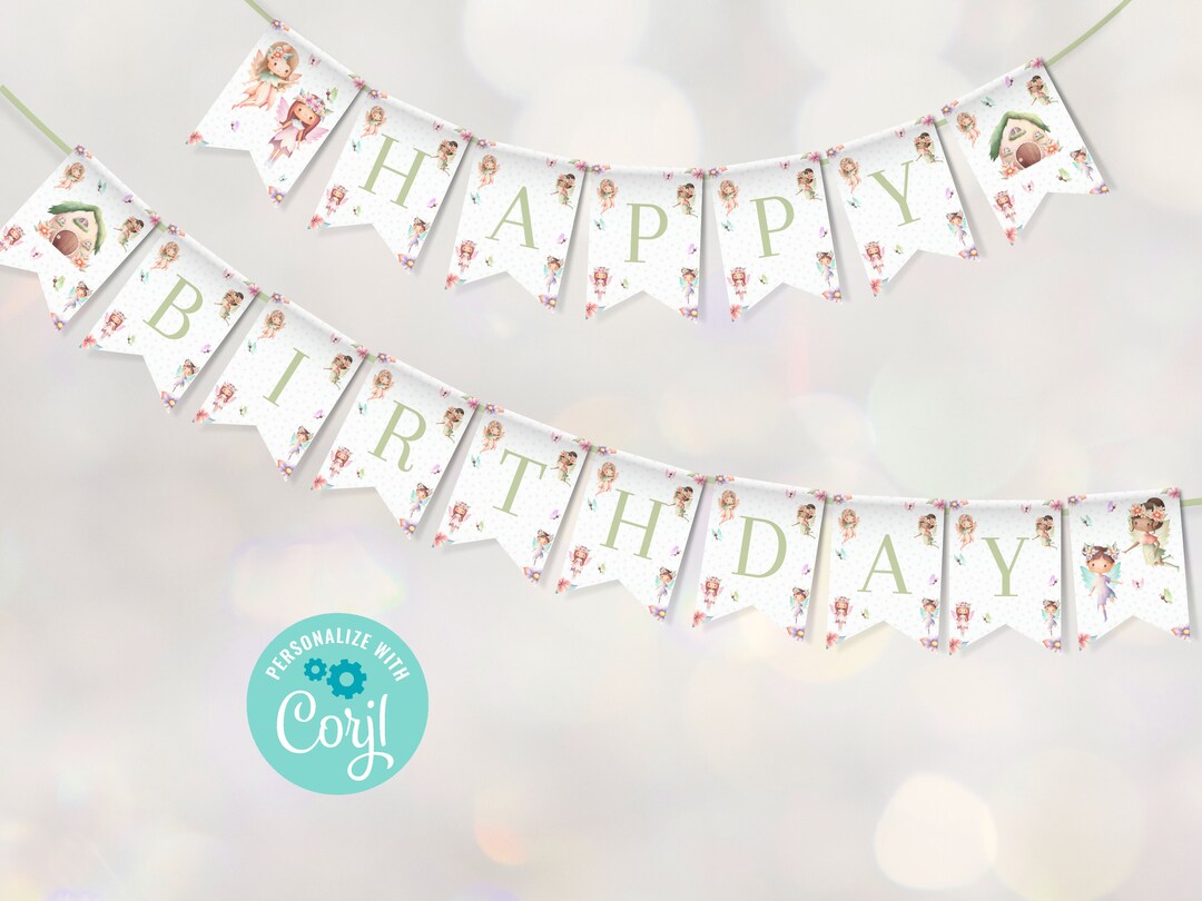 Fairy Birthday Banner, Editable Fairy Party Bunting, Garden Fairy Party ...