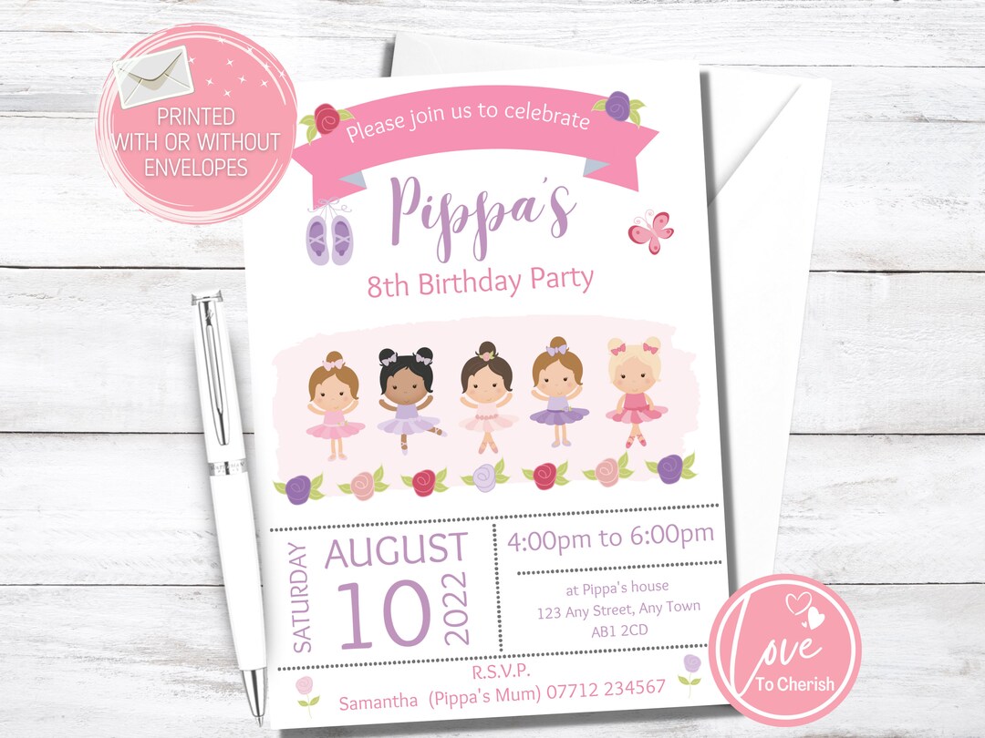 Personalised Ballerina Party Invitations, Ballet Birthday Invites ...