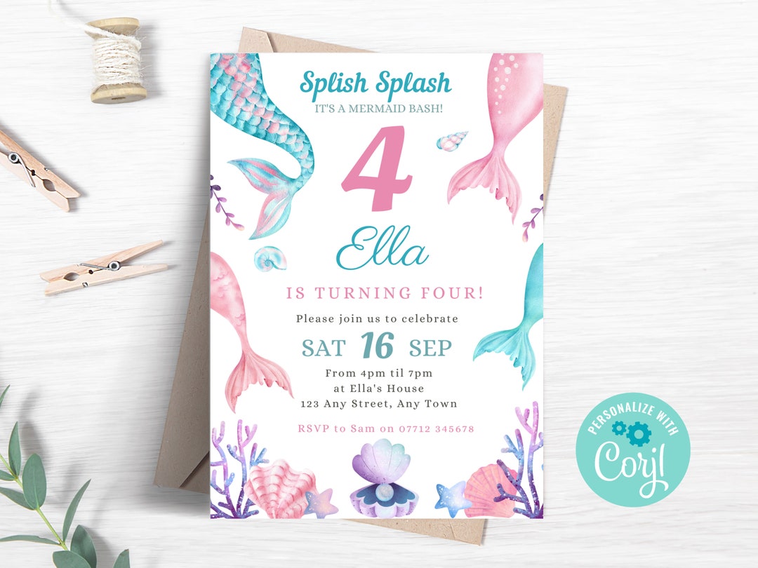 Mermaid Tails Birthday Party Invitation, Editable Mermaid Invite, Under ...