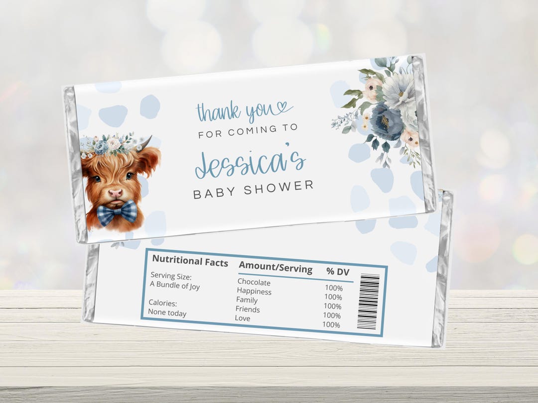 Holy Cow Candy Wrapper, Highland Cow Chocolate Label, Editable Blue ...