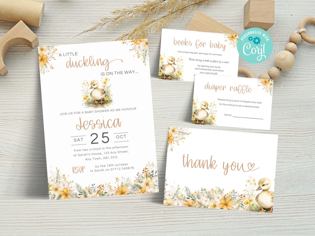 Editable A Little Duckling Invitation Bundle, Duckling on the Way Baby ...