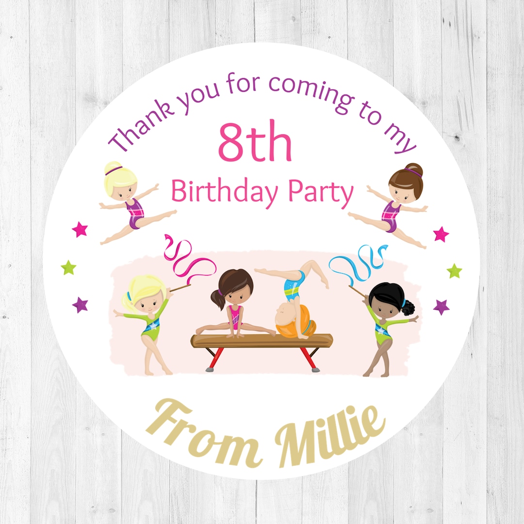 Gymnastics Party Personalised Birthday Stickers - Thank You Labels for ...