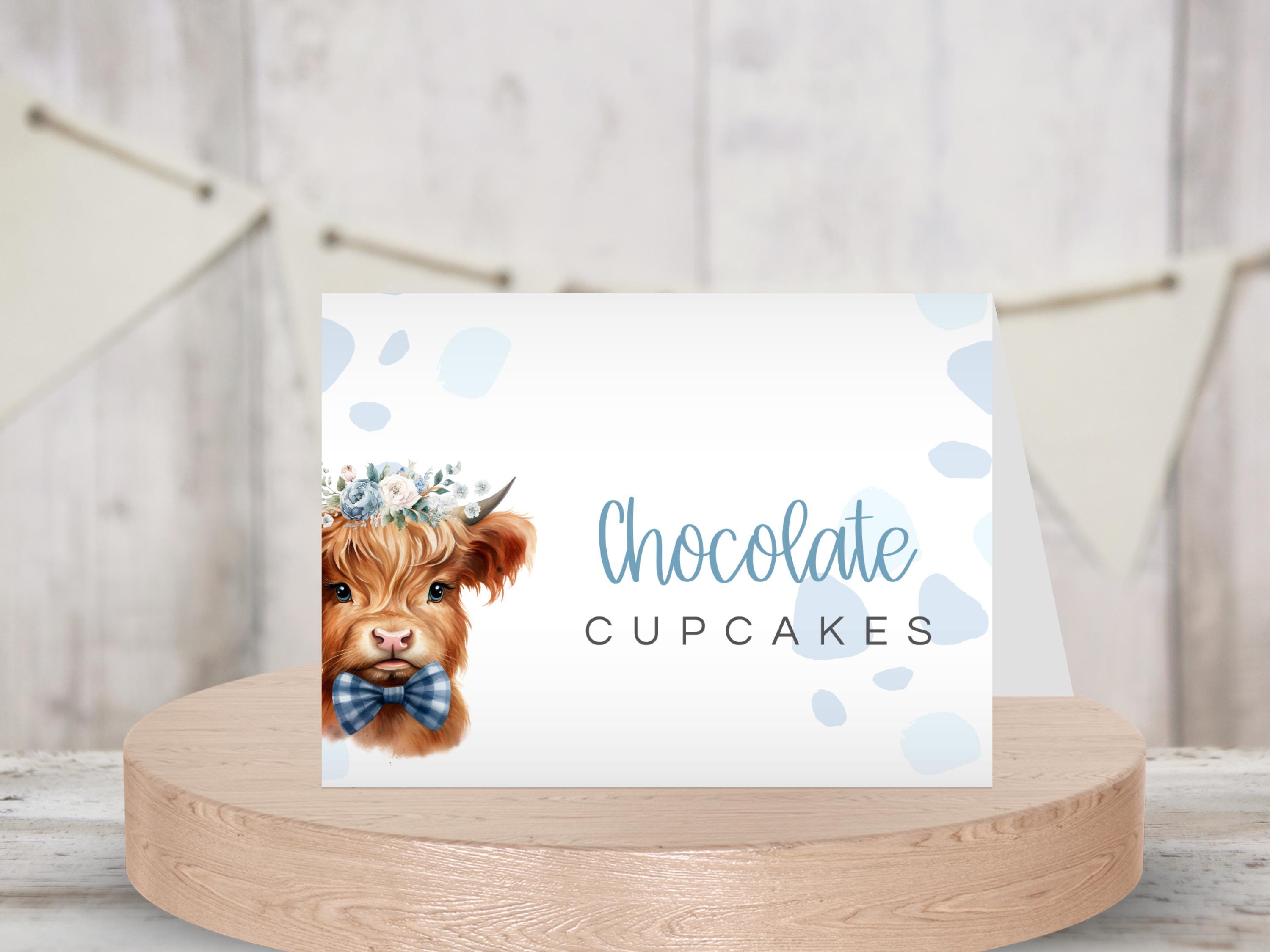Editable Highland Cow Food Tent Cards, Blue Holy Cow Baby Shower Buffet ...