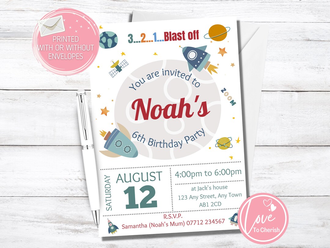 Outer Space Birthday Party Invitation, Personalised Space Rocket Party ...