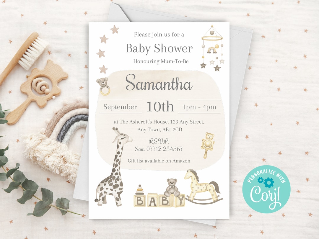 Gender Neutral Baby Shower Invitation, Editable Neutral Nursery Baby ...