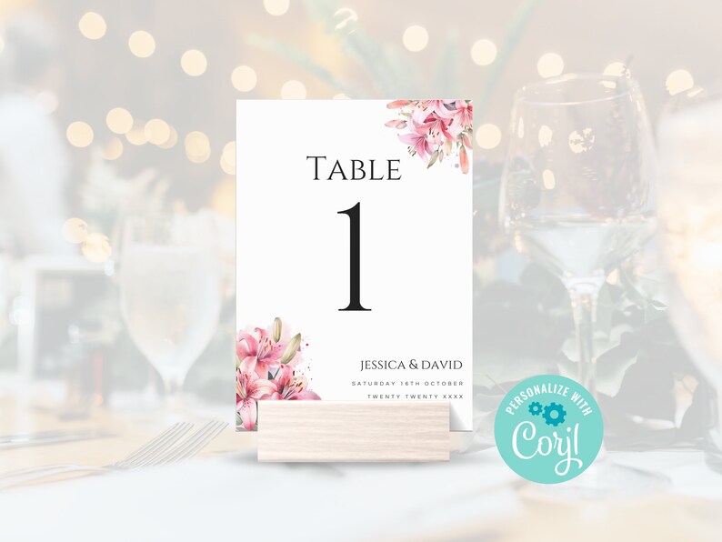 Pink Lily Wedding Table Number Template, Printable Pink Lilies Wedding ...