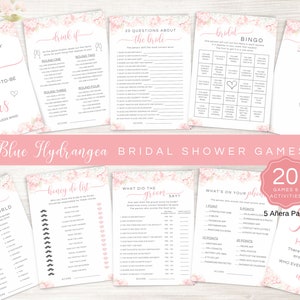 Pink Hydrangea Bridal Shower Game Bundle, Editable Dusty Floral Games ...