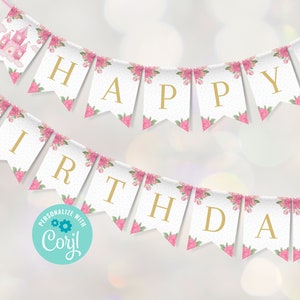 Princess Birthday Banner, Princess Party Bunting, Editable Pink ...
