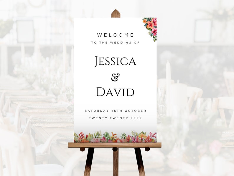 Tropical Wedding Welcome Sign Template, Printable Bright Tropical ...