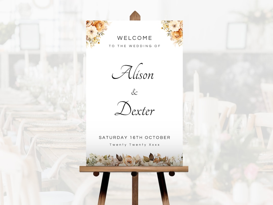 Rustic Wedding Welcome Sign Template, Printable Brown & Cream Floral ...