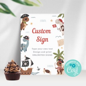 Pirate Dinosaurs Birthday Welcome Sign, Editable Dino Pirates Party ...