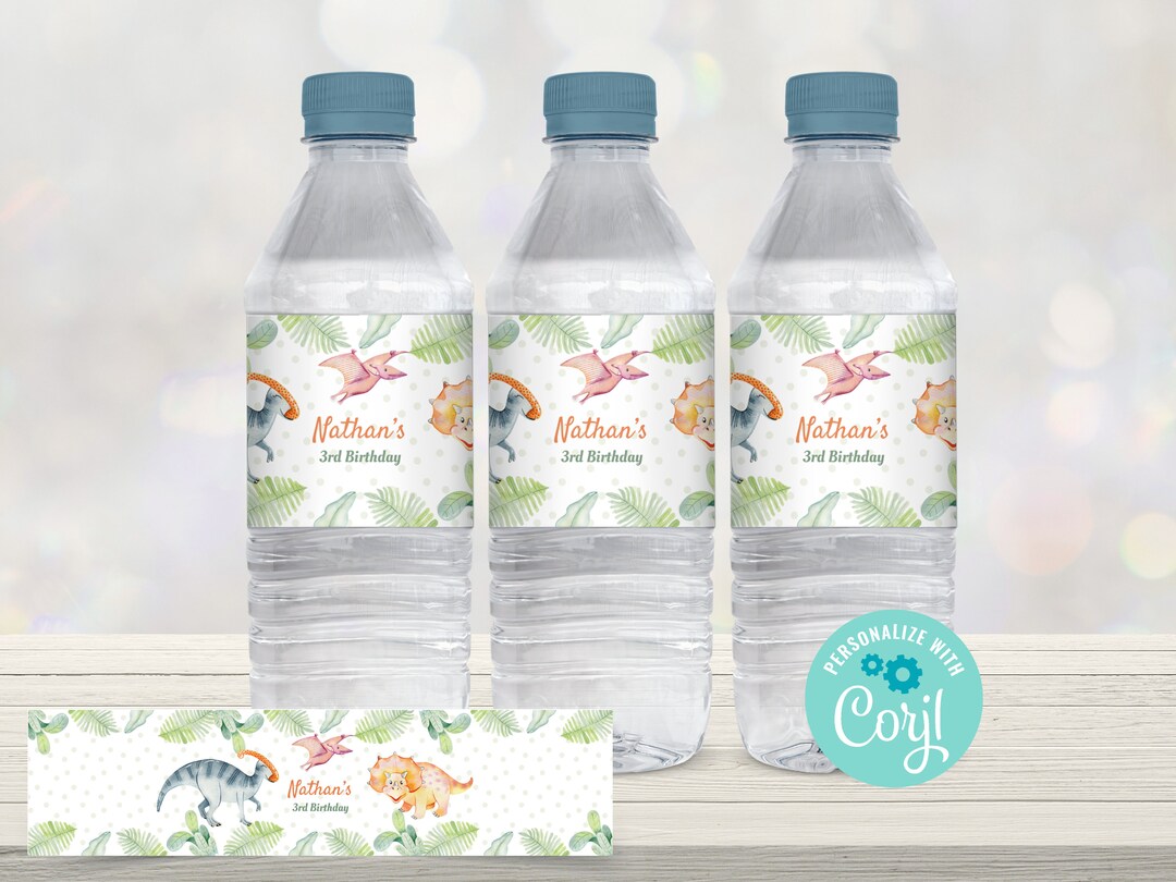 Dinosaur Water Bottle Label, Dinosaur Birthday Party Water Bottle ...