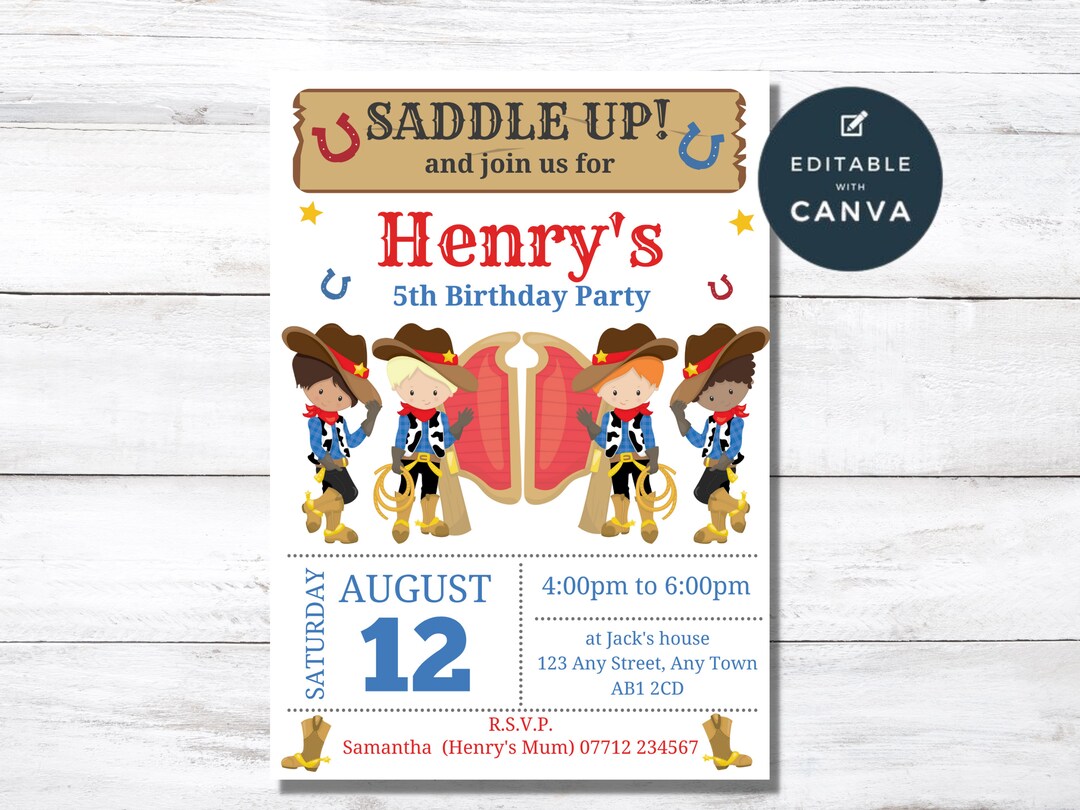 Cowboy Birthday Party Invitation, Editable Cowboys Birthday Invite ...