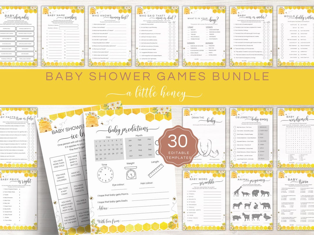 A Little Honey Baby Shower Games, Bee Theme Game Bundle, Editable Baby ...