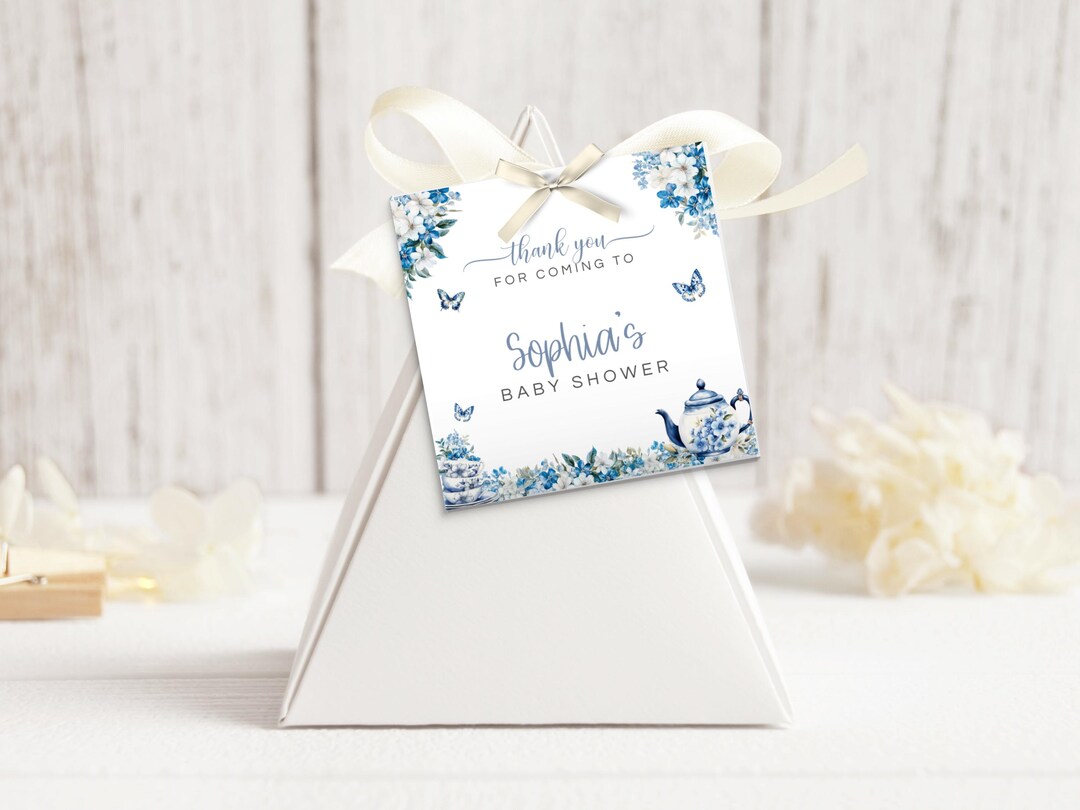 Afternoon Tea Place Thank You Tag, Boy's Tea Party Baby Shower Favour ...
