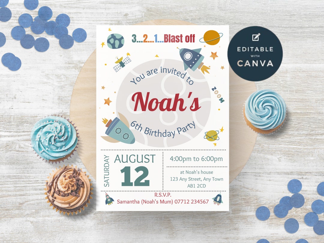 Outer Space Birthday Invitation, Editable Space Rocket Party Invites ...
