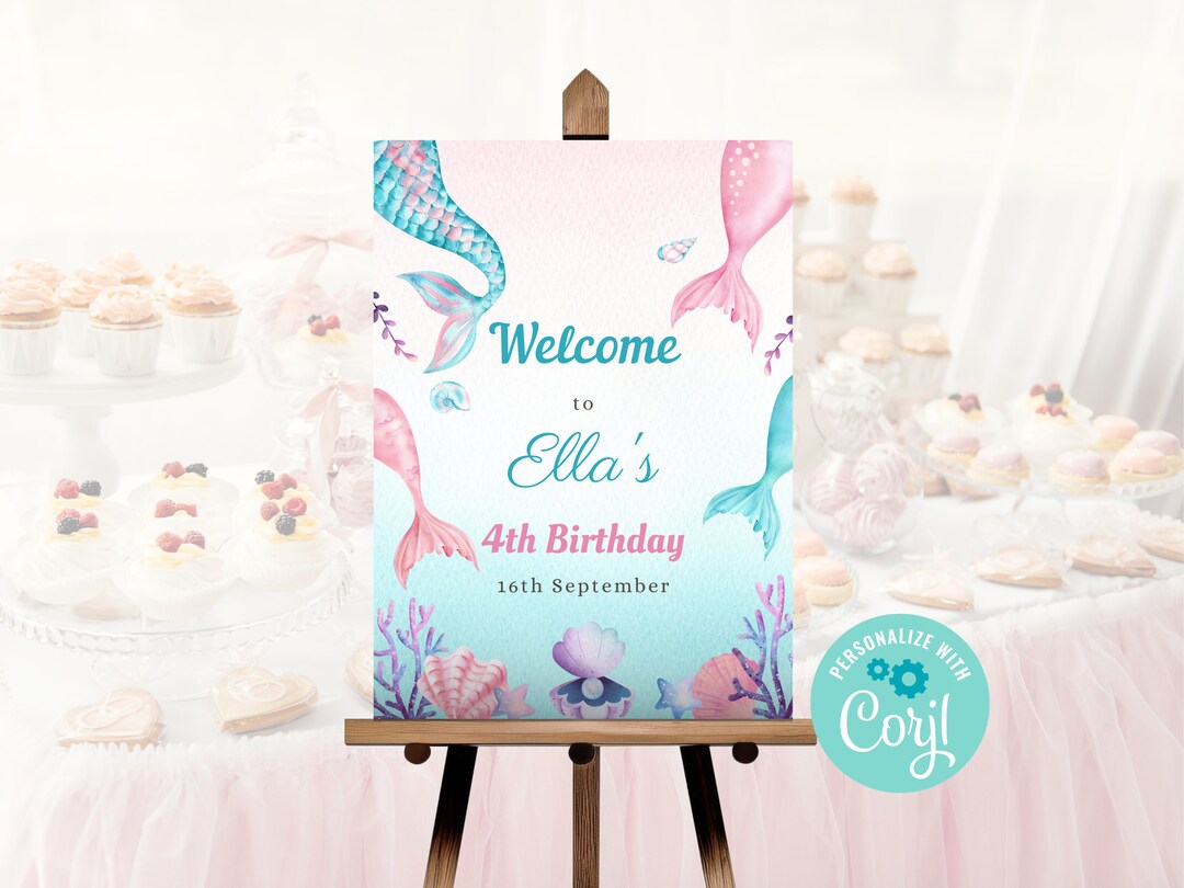 Mermaid Tails Birthday Welcome Sign, Editable Mermaid Tails Party ...