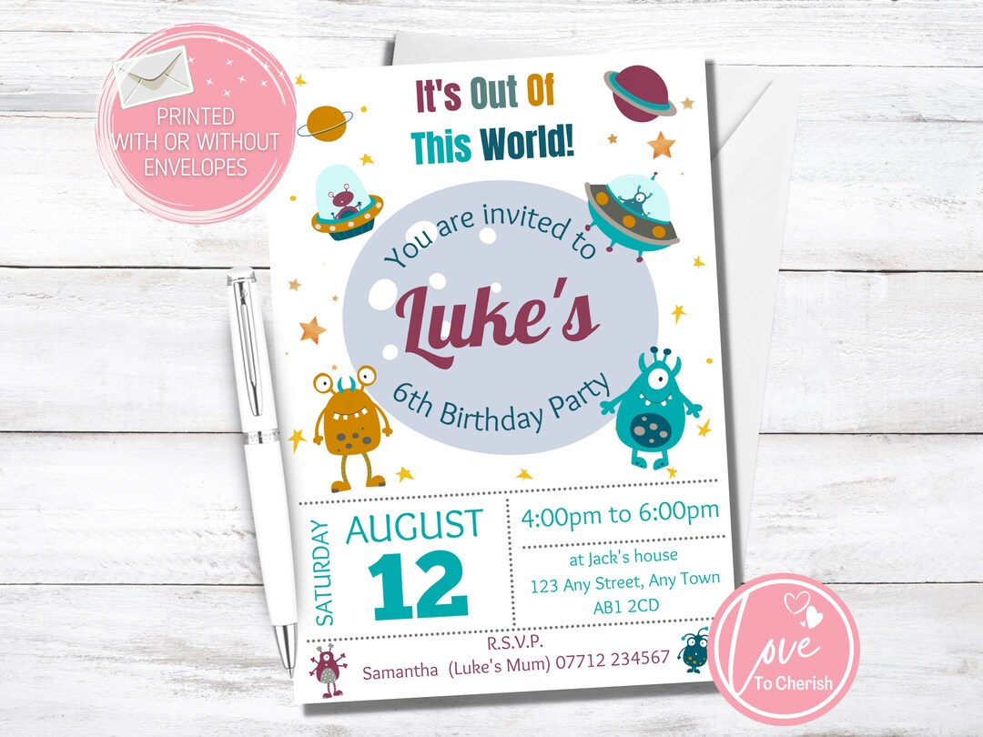 Alien Invitation, Space Birthday Party Invitation, Personalised Out of ...