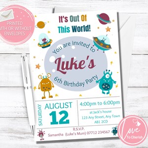 Alien Invitation, Space Birthday Party Invitation, Personalised Out of ...