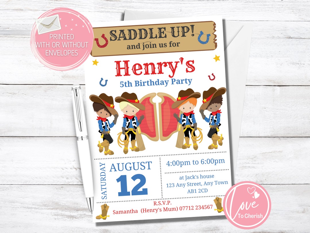 Cowboys Birthday Invitation, Cowboy Party Invite, Personalised Boys ...