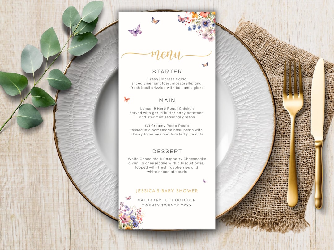 Butterflies Menu Template, Printable Butterfly Dinner Menu for Baby ...