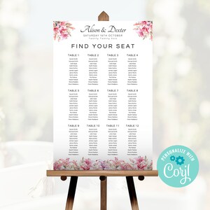 Pink Lily Wedding Seating Chart Template, Printable Pink Lilies Wedding ...