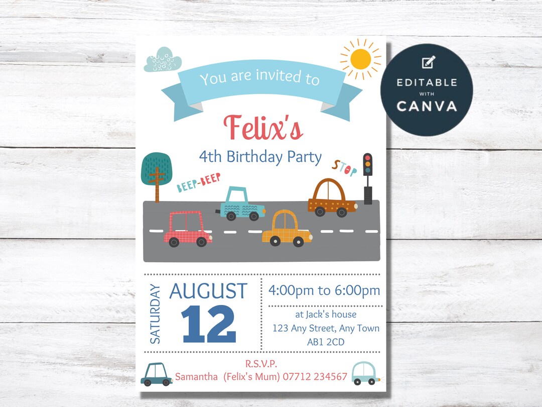 Transportation Birthday Invitation, Cars Birthday Party Invites ...