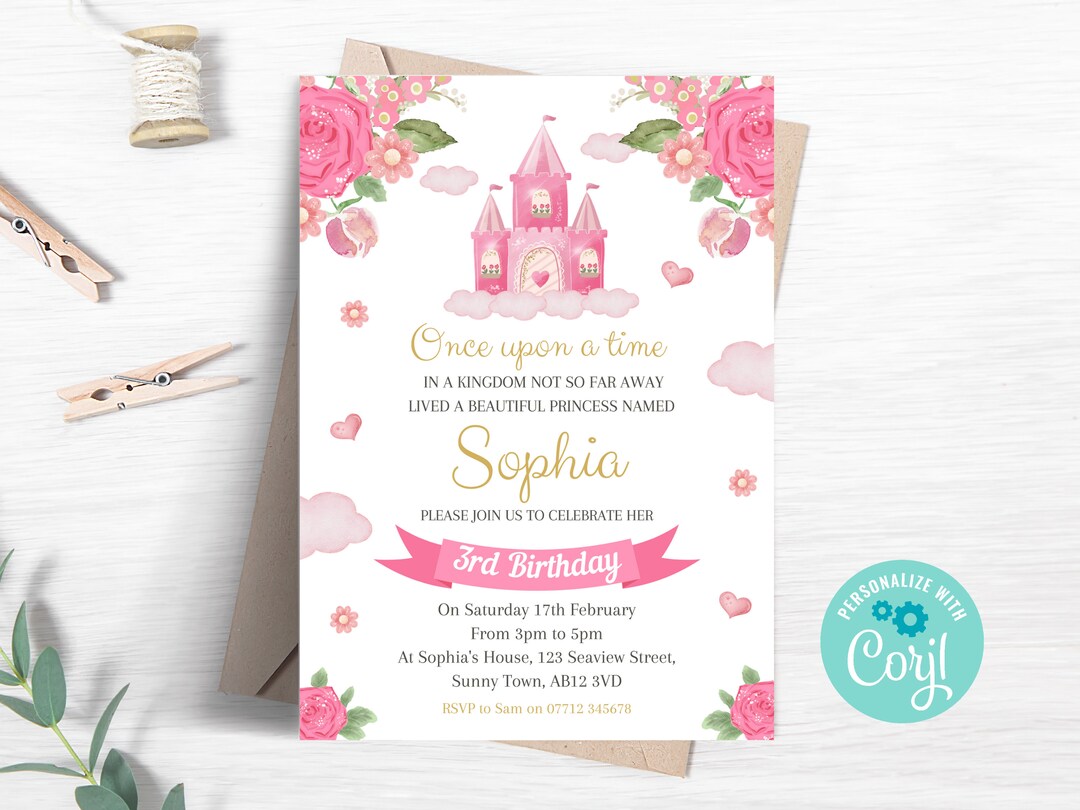 Princess Birthday Invitation, Editable Pink Princess Party Invite ...