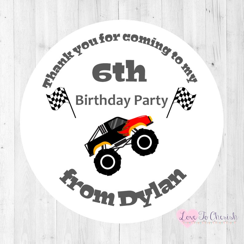 Monster Truck Boy's Personalised Birthday Party Stickers - Etsy