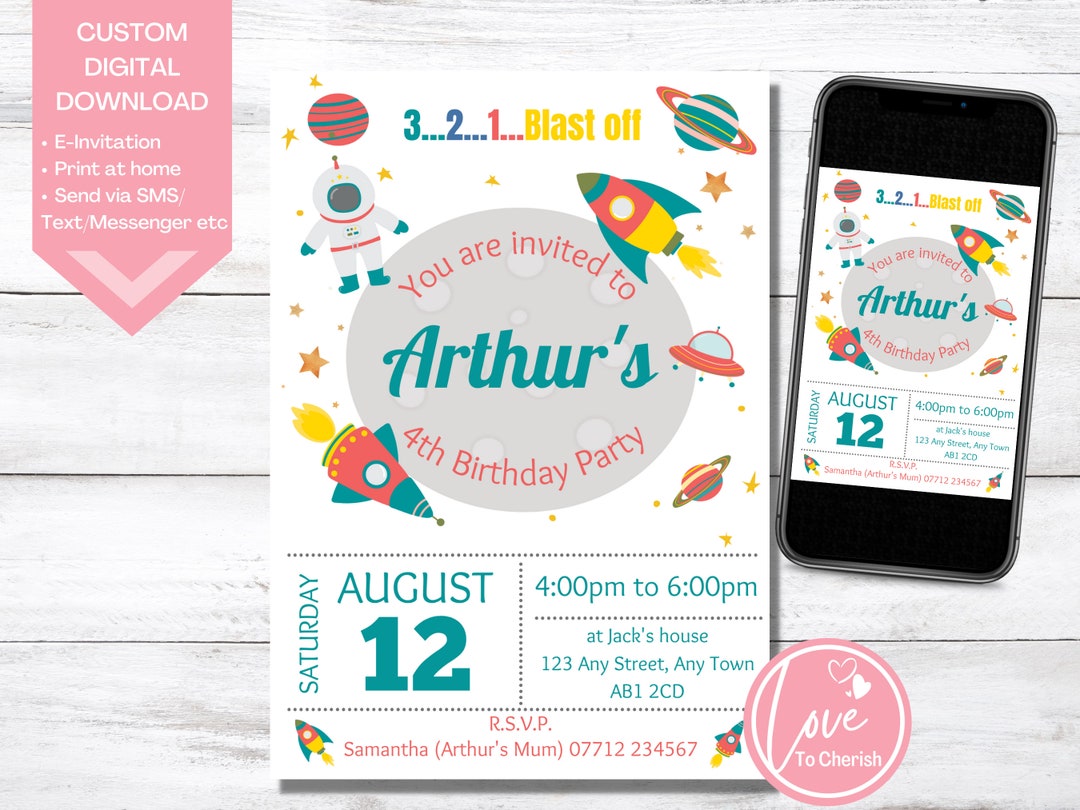 Outer Space Birthday Invitation, Personalised Printable Astronaut Party ...