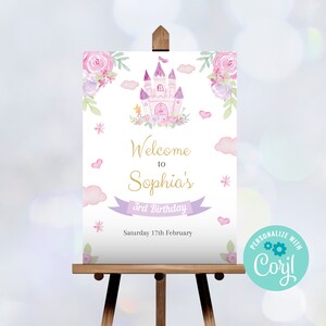 Princess Birthday Welcome Sign, Princess Party Decoration, Editable ...
