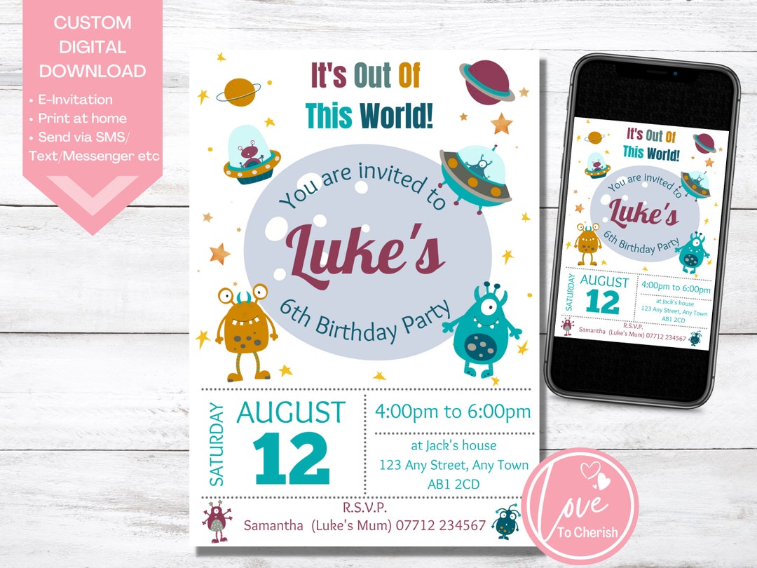Alien Invitation, Space Birthday Party Invitation, Personalised ...