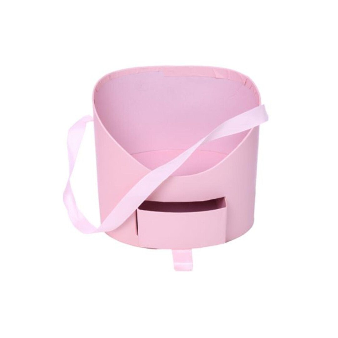 Pink Flower Box With Compartment and Ribbon Handle X 18cm - Arrangement ...
