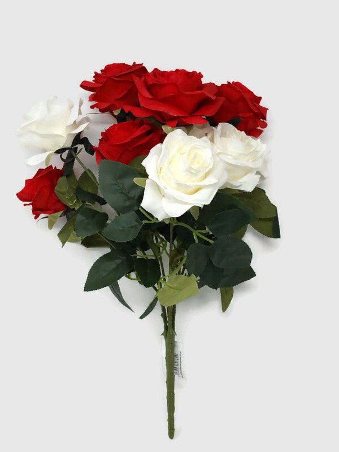 10 Head Open Artificial Rose Bush Red & White/ivory Flower Arrangement ...