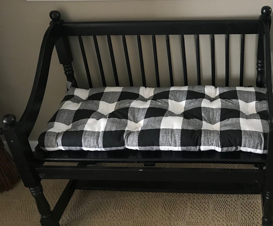 69” X 14.5 Buffalo Plaid Tufted Bench Cushion, Seat Cushion, Farmhouse ...