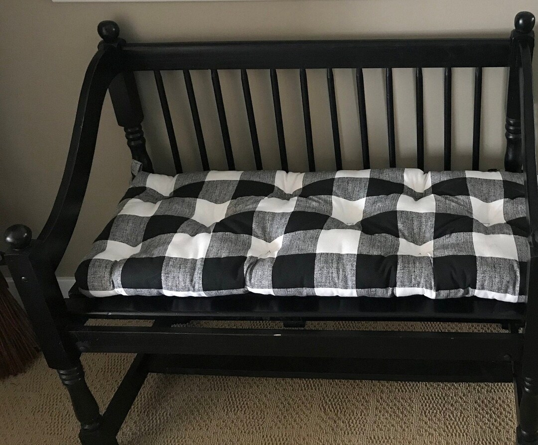 60" X 15" Buffalo Plaid Tufted Bench Cushion, Seat Cushion, Farmhouse ...